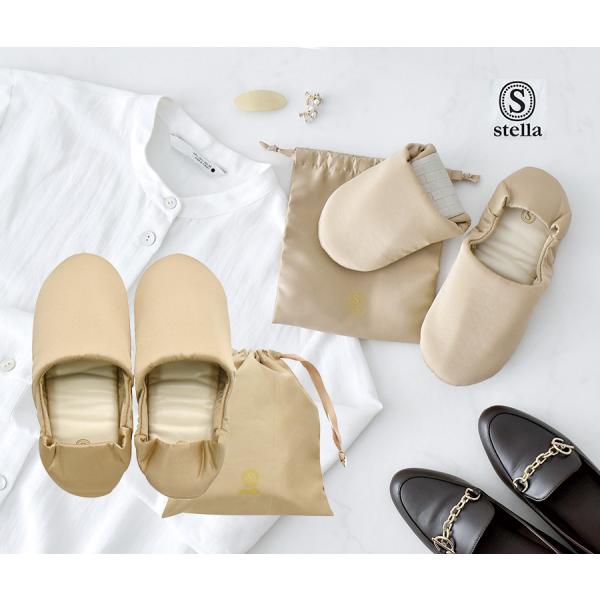 ポータブルサテンスリッパ stella23.0-24.5 レディース　BEIGEサテン生地の優しい光沢感で、足元を上品に見せるポータブルスリッパ。どんなシーンにも合わせやすく、フォーマルなシーンにはもちろん、あらゆるシーンで使いやすいカラー...