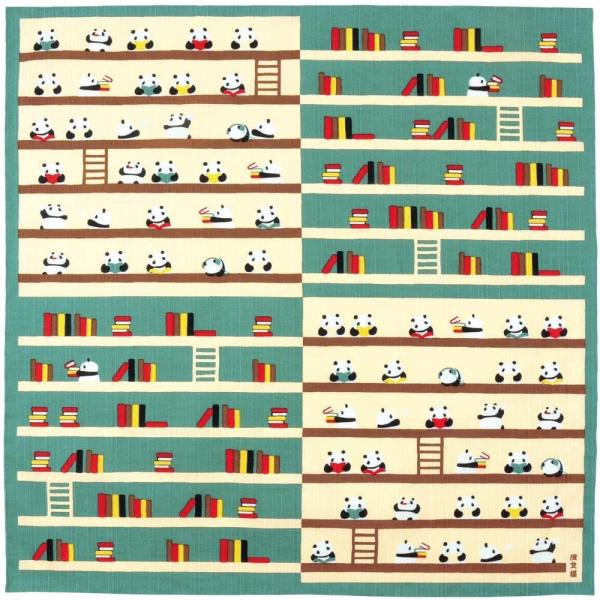 濱文様　小布 パンダの図書館 エメブルー小布サイズ：50x50cmタペストリーとして飾っても、小風呂敷としても、お弁当包みとしても利用できます（あすつくご希望の場合）必ず、宅配便をお選びください8枚毎にメール便代がかかります。この商品は、追...