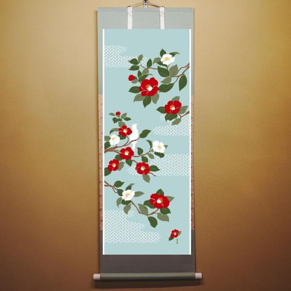 濱文様　絵手ぬぐい 思い出椿椿の花を見上げるとヒヨドリの思い出とは、、、手拭い本来の製法のため、切りっ放しで両端処理はされていません。裁断位置によって寸法が前後する場合がございます。使い始めに出るほつれは切りそろえてください。捺染絵手ぬぐい...