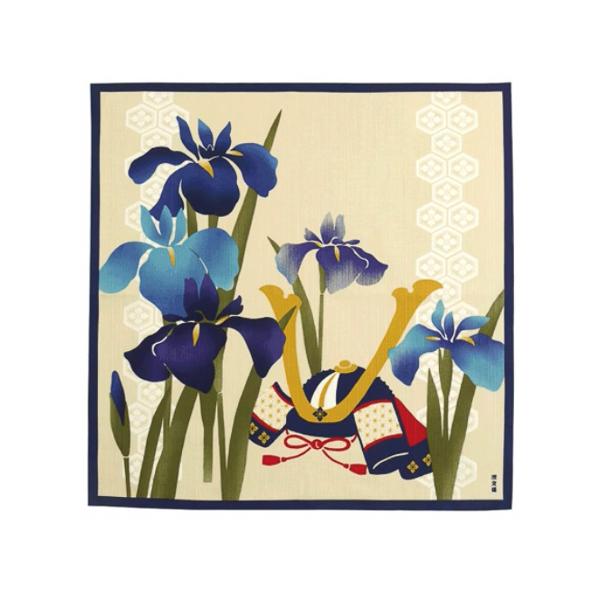 濱文様　小布 端午の節句 花菖蒲と兜小布サイズ：50x50cmタペストリーとして飾っても、小風呂敷としても、お弁当包みとしても利用できます（あすつくご希望の場合）必ず、宅配便をお選びください（送料がお選びいただけます）追跡番号付きポスト投函...