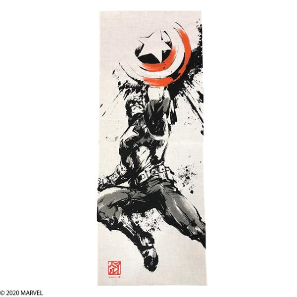日本手ぬぐい Marvel マーベル 墨絵風 キャプテン・アメリカ  てぬぐいマーベルヒーローズたちが墨絵風タッチで描かれた手ぬぐいが新登場。そのまま使っても良し、飾っても良しなデザインです。マーベルの角判入りサイズ：34x90cm品質：綿...