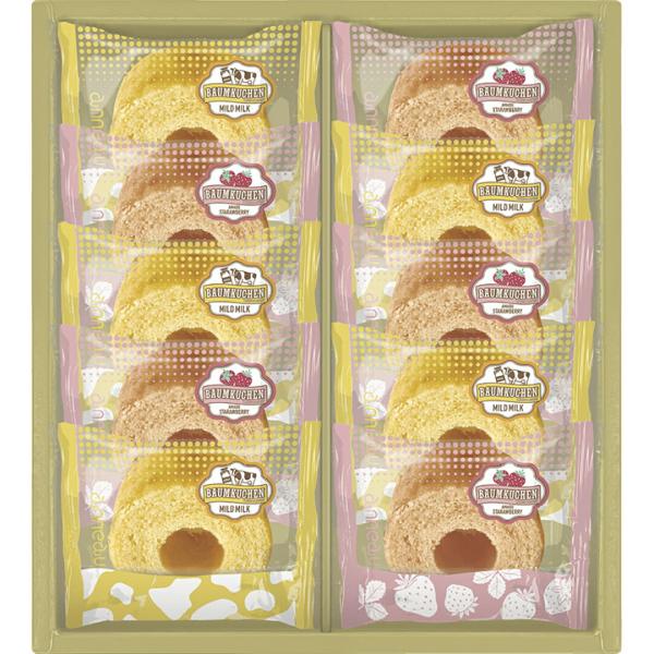 しっとりふわふわ食感のバームクーヘン。２種類の味を詰合せしました。商品内容バウムクーヘン（ミルク・あまおういちご）×各5商品サイズ：24×22×6cm箱入り重量：約0.5kg賞味期限（製造日より）：常温5ヶ月日※お取り寄せの場合、お届けまで...