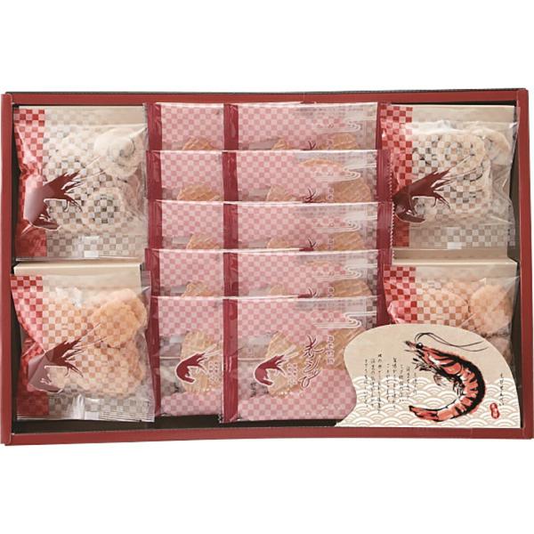 内容量：●赤えびせんべい（１枚）×１０、えびせん（うず巻）１０ｇ×２、えびせん（えび松風）１０ｇ×２賞味期間(製造日より)：360日箱サイズ：約40×26.5×4.3cm箱重量：390g※当店では、特別にご指示（備考欄等）がない場合には「内...
