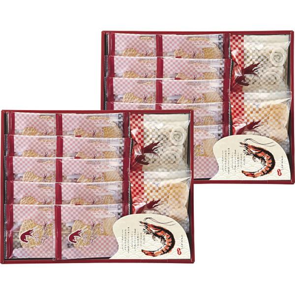 内容量：●赤えびせんべい（１枚）×２０、えびせん（うず巻）１０ｇ×２、えびせん（えび松風）１０ｇ×２賞味期間(製造日より)：360日箱サイズ：約33×26.5×8.6cm箱重量：580g※当店では、特別にご指示（備考欄等）がない場合には「内...