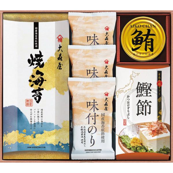 慣れ親しんだ美味しさは大森屋ならではの贈り物。商品内容●大森屋焼海苔８切８枚×２、大森屋味付のり８切５枚×３、鰹削り節３┣ｇ┫×４、鮪油漬フレーク７０┣ｇ┫箱サイズ：28.5×25×5cm重量：約370g型番：OYR-COK賞味期限（製造日...