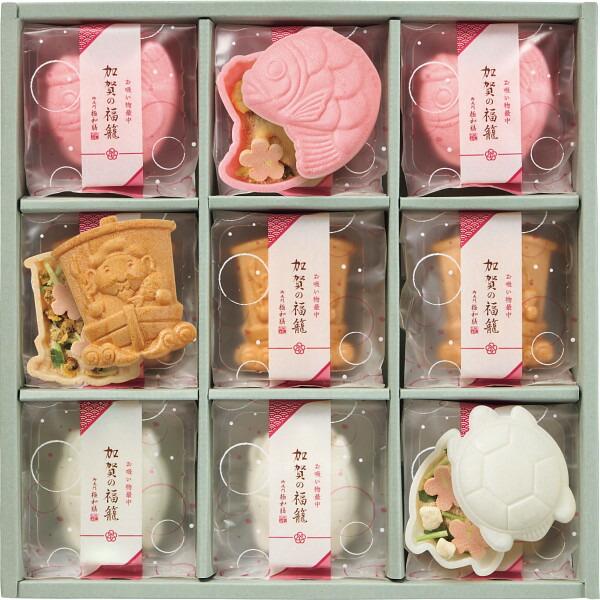 お歳暮限定で、鯛と恵比寿様と亀をモチーフにした、縁起のよいおめでたい最中です。年末年始のご挨拶にもお勧めです。商品内容●最中お吸物（海老・豆腐・しじみ×各３）（計９食）商品サイズ：約27.5×27.5×4.7cm重量：約322g賞味期限（製...