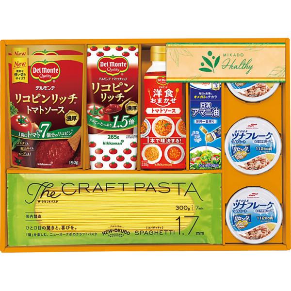 毎日の食卓が華やぐヘルシーバラエティセット。もっちりとした食感で高品質なリピーター続出のクラフトパスタや健康を意識した調味料、サラダや料理の食材としても重宝する健康オイルを使用したツナ缶などが入ったギフトセットです。本格的なパスタや洋風アレ...