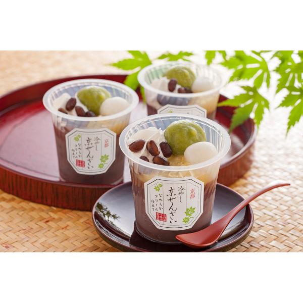 京の和心たっぷり『冷やしぜんざい』です。モンドセレクション金賞受賞の『あん』を使い、団子・栗あん・ホイップクリームを贅沢にトッピング。伝統の中にもモダンな風情を感じる、京都ならではの夏の人気デザートです。商品内容：冷やし京ぜんざい 125g...