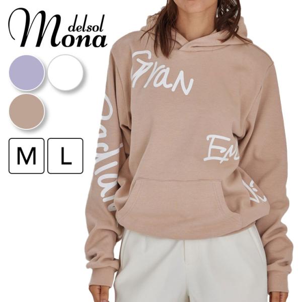 MONA DELSOL Lサイズ展開始まりました！柔らかくて軽い着心地の裏起毛パーカー。全体にバイカラーのロゴプリントをあしらったデザインです。インナーを調整することで長い期間着用できます。身幅がややワイドなつくりなのでデイリーシーンやアウ...