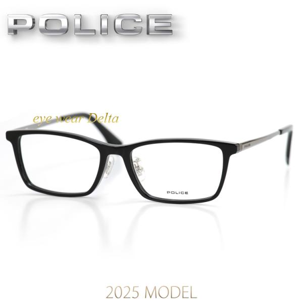 ・シャープなスクエアシェイプのコンビモデル・細身のアセテートフロントでスッキリとした印象・立体的な造形と合口側に入れた凹みラインが特徴のメタルテンプル・テンプルにはレーザーでPOLICEロゴを配置・しのみ先裏にゴシックPロゴをレーザーで配し...