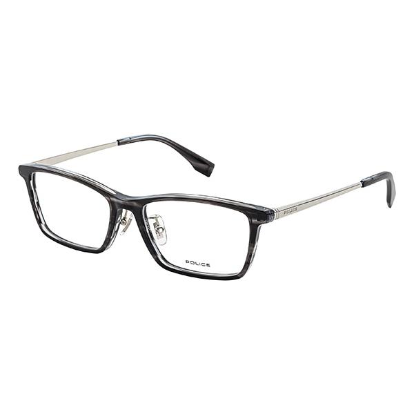 ・シャープなスクエアシェイプのコンビモデル・細身のアセテートフロントでスッキリとした印象・立体的な造形と合口側に入れた凹みラインが特徴のメタルテンプル・テンプルにはレーザーでPOLICEロゴを配置・しのみ先裏にゴシックPロゴをレーザーで配し...