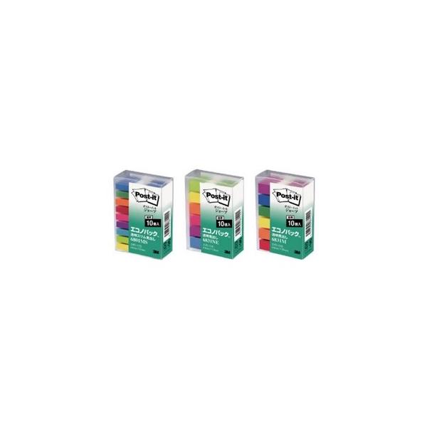 【仕様】●メーカー:3M　●型番:6801MS　●商品名:ポスト・イット　●エコノパックタイプ　●色:ブルー・グリーン・オレンジ・レッド・ローズ・パープル・スカイブルー・メロン・イエロー　●縦(mm):44　●横(mm):6　●箱入数:各色...