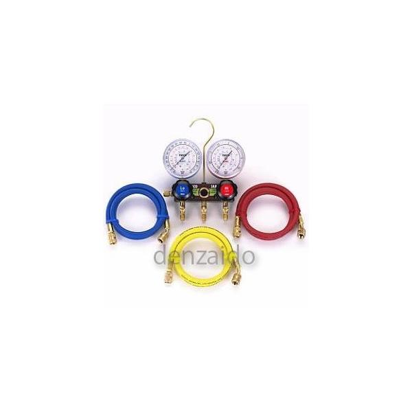 【特長】　●R404A/R134a/冷蔵庫/ショーケース/製氷機専用マニホールドは目盛がすっきりして読み取りやすいゲージです。　●R404A/R134aの冷媒飽和温度目盛付です。　●0点調整ネジで0点調整をすることができます。　●高圧HFC...