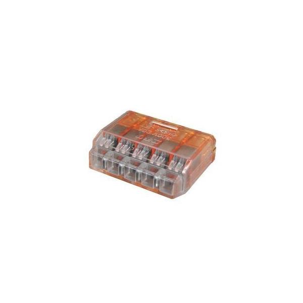 【仕様】●メーカー:ニチフ　●型番:QLX505P　●商品名:クイックロック　●入数:5個　●QLXシリーズ　●差込形電線コネクタ　●極数:5　●定格:20A-300V　●適用電線:銅/単線φ1.6mm、φ2.0mm　●色:橙透明　●より線...