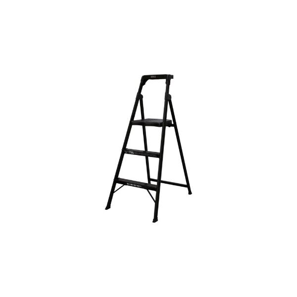 【仕様】 ●回転収納トレー付(トレー耐荷重5kg)で作業に便利です。 ●トレーには電球や工具を置ける穴や蛍光灯を置けるくぼみが付いています。 ●空間になじむオールブラックタイプです。 ●最大使用質量(kg):100 ●天板高さ(m):0.8...