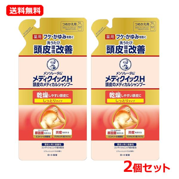 商品説明  「メンソレータムメディクイックH頭皮のメディカルシャンプーしっとりタイプ」は、フケ・かゆみの原因菌の増殖を抑える抗真菌成分（ミコナゾール硝酸塩）と、炎症を抑える抗炎症成分（グリチルリチン酸ジカリウム）を配合した薬用シャンプー。フ...