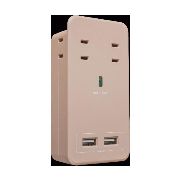 ・定格容量： 15A・100〜125V （1500Wまで）・家庭用ACコンセント 4個口（正面2個口・側面2個口）・雷サージガード（サージ機能時LED点灯）・急速充電用USBポート 2個口（合計4.2A）・スマートフォン用スタンド付き