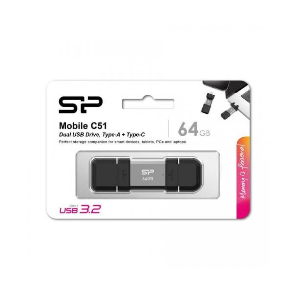 容量：64GB寸法：68.6 x 21.3 x 10.4 (mm)インターフェイス：USB Type-AとUSB Type-C (USB 3.2 Gen 1)重量：13.77g材質：アルミニウム合金+ ゴム