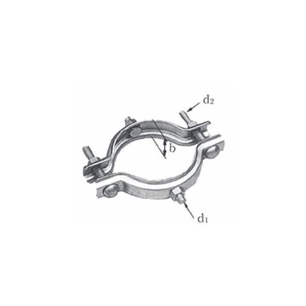 ◆支線の取付け、メッセンジャーワイヤの引留および直付吊架金具等の取付けに使用します。◆小径バンド TVBD　NHK適合品◆b 38mm / t 2.3mm / d1 M12×25mm / d2  M12×70mm◆適用径： φ 89.1●画...