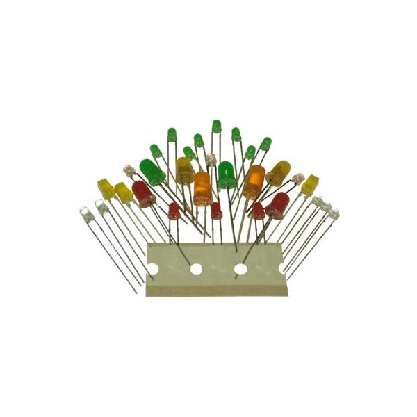 ・約30本のLEDがパックされたジャンクセット。・セット内容は入荷の都度変わる可能性があります。・動作電圧：　赤色：約1.6V　緑色：約2.1V　黄色：約1.8V　赤外線：約1V (光りません）