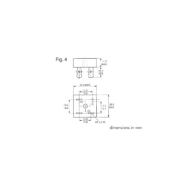 タイプ: KBPC3508Ifsm (ピーク電流): 400AVf (順電圧): 1.1V max.Vrrm (逆電圧): 800V max.Ir (逆電流): 10?AIo : 35A max