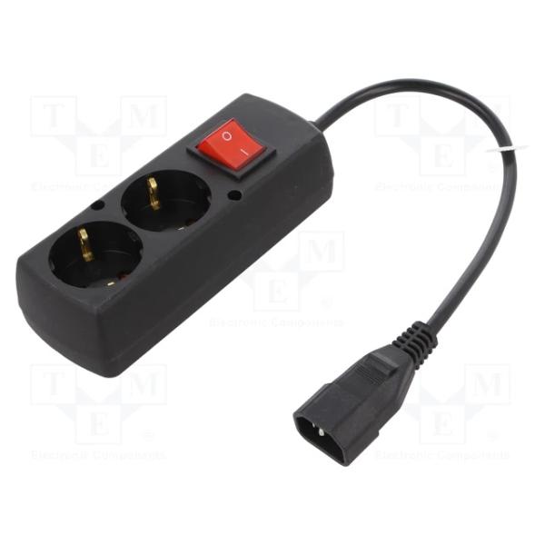 ソケットタイプ：ドイツタイプソケット数：2ｘSCHUKOスイッチ：有ケーブル長：約0.3m定格：230Vac/10Aケーブル：H05VV-F 3G 1.0mmsqＭａｘ．パワー定格：2300W(2口合計で）認証：CE