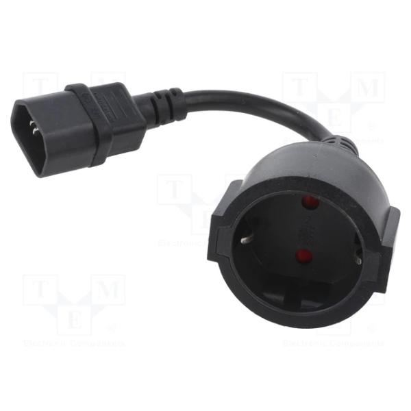 ソケットタイプ：ドイツタイプSCHUKOコネクタ：IEC60320-C14ケーブル長：約0.15m定格：250Vac/10Aケーブル：H05VV-F 3x1.5mmsq認証：CE