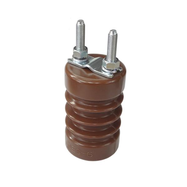 エポキシ樹脂ポスト碍子 金具付 ES-6-1-SB・上部金具:2つ穴・下部金具:1つ穴・公称電圧:6.6kV・商用周波耐電圧:22kV・雷インパルス耐電圧:60kV・曲げ耐荷重(1分間):2450N(250kgf)・重量:430g磁器製碍子...