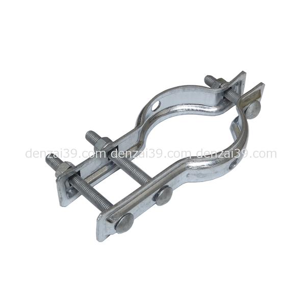 イワブチ 槍出金具用芯付バンド  XDCBD-11・d1:M12×110・d2:M12×70・適用径範囲:φ114.3・表面処理:溶融亜鉛めっき専用柱(鋼管柱)におけるアーム(XDCA)取付専用バンド(芯付用)として使用される製品です。