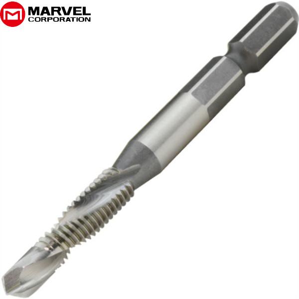 【メール便対応】●先端にドリル付、1本で下穴加工とネジ切りが同時に可能!●先端はX型シンニング加工　・食いつきがよく、切れ味抜群！●6角軸シャンク（対辺6.35mm）　・インパクトドライバーにワンタッチ装着可能●タップサイズと加工材の厚さ　...