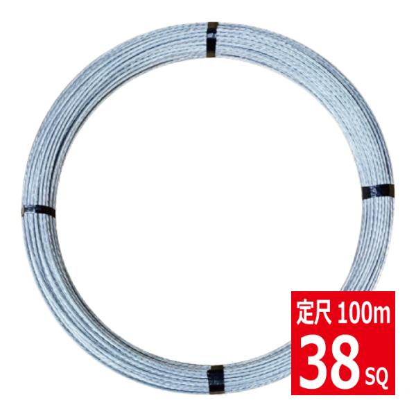 電柱間や電柱と建築物間でケーブルを架空配線する際、ケーブルに張力が掛からないために敷設するワイヤーです。長さ　100m断面積　38mm2計算外径　7.8mm引張荷重　41.9kN以上素線数　7本素線経　2.6mm--------------...