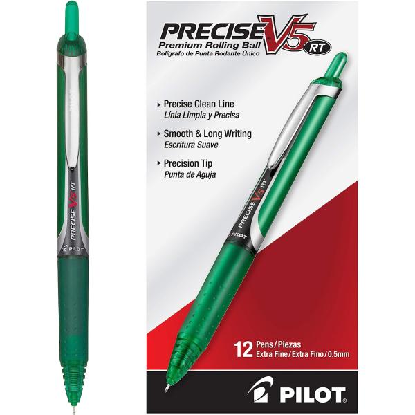 商品名PILOT Precise V5 RT Refillable &amp; Retractable Liquid Ink Rolling Ball Pens, Extra Fine Point (0.5mm) Green Ink, 12...