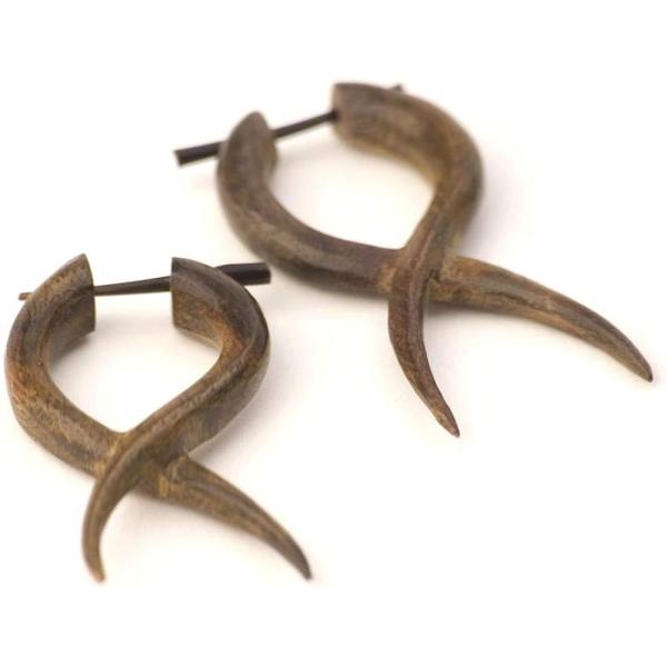 商品名手が81stgenerationでツイスト木製部族ココイヤリングのペアを作った81stgeneration Natural Wood Twist Spike Boho Tribal Earrings for Women - Woode...