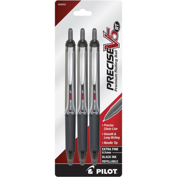 商品名PILOT Precise V5 RT Refillable &amp; Retractable Liquid Ink Rolling Ball Pens, Extra Fine Point (0.5mm) Black Ink, 3-...