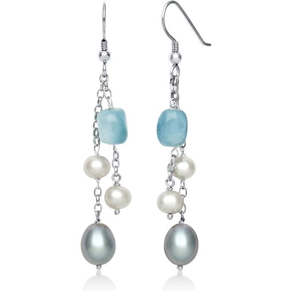 商品名Sterling Silver Cultured Freshwater Pearl and Milky Aquamarine Dangle Drop EarringsSterling Silver Cultured Freshwate...