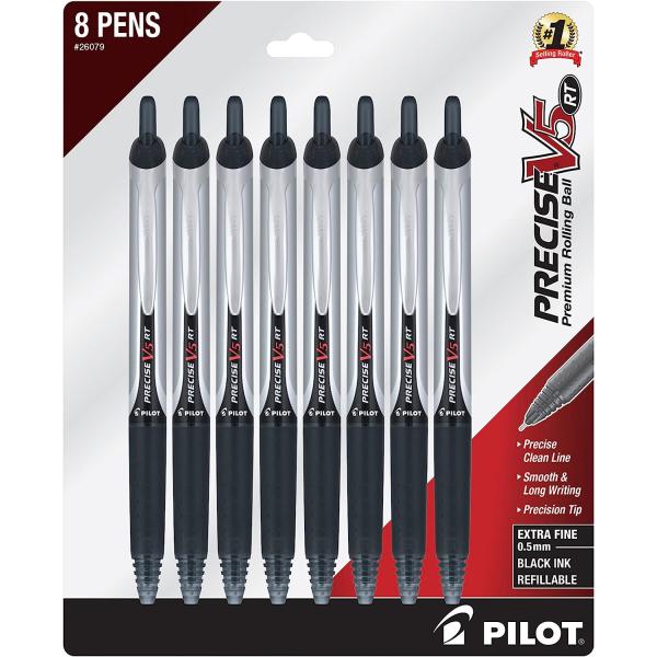 商品名PILOT Precise V5 格納式ローリングボールペン 液体インク付き 極細 (0.5mm) ブラックインク 8本PILOT Precise V5 Retractable Rolling Ball Pen with Liquid...