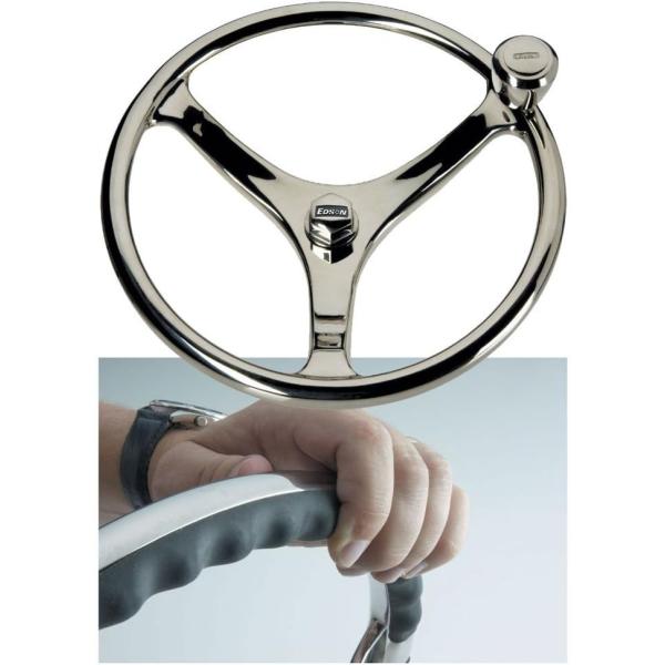 商品名エドソンマリン - エドソン14.5"" のSSコンフォートグリップステアリングホイールW / PowerknobEdson 14.5"" SS Comfort Grip Steering Wheel w/PowerKnobブランド：...