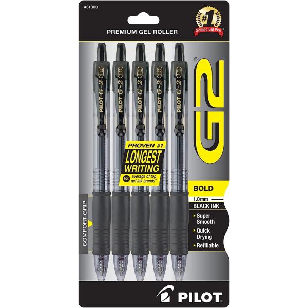 商品名(5-Pack, Black) - Pilot G2 Retractable Premium Gel Ink Roller Ball Pens, Bold Point, 5-Pack, Black Ink (31303)PILOT G...