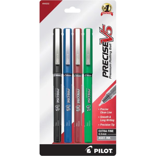 商品名(4-Pack, Black/Blue/Red/Green) - Pilot Precise V5 Rolling Ball Pens, Capped, Extra Fine Point (.5mm), 4-Pack, Black/B...