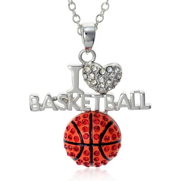 商品名PammyJ SilvertoneオレンジクリスタルI Love Basketballペンダントネックレス、18 ""PammyJ Basketball Jewelry - Orange Crystal I Love Basketba...