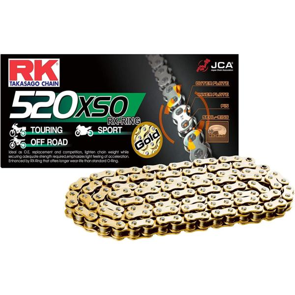 商品名RK レーシングチェーン GB525XSO-122 (525シリーズ) ゴールド 122リンク 高性能 ストリート&amp;オフロード RX-リングチェーン 接続リンク付きRK Racing Chain GB525XSO-122 (5...