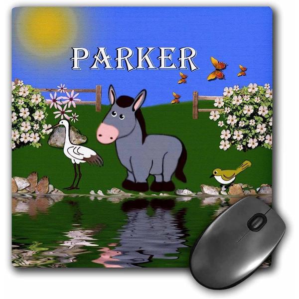 商品名3drose LLC 8 x 8 x 0.25インチ装飾Donkeyと鳥アートデザインfor Children Personalized with the Parker名前パターンマウスパッド(MP 50118 _ 1 )3dRose...