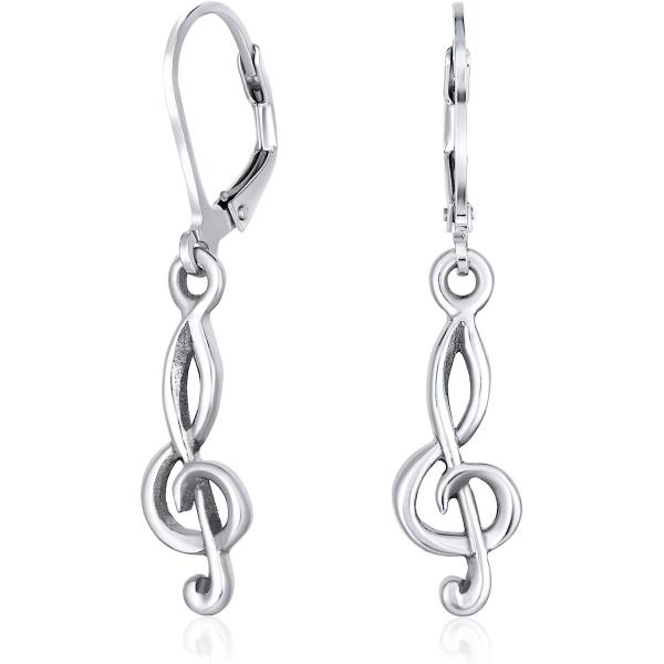 商品名[ブリングジュエリー] シルバー925製 音符 ト音記号モチーフ 音楽 レバーバックピアスMusic Teacher Student Treble Clef Musical Note Lever back Drop Earrings ...