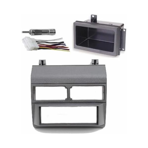 商品名Grey Gray Complete Single Din Dash Kit + Pocket Kit + Wire Harness + Antenna Adapter Compatible with Chevrolet &amp; ...