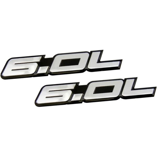 商品名2 x (pair/Set) 6.0L Liter in SILVER on BLACK Highly Polished Aluminum Car Truck Engine Swap Nameplate Badge Logo Embl...