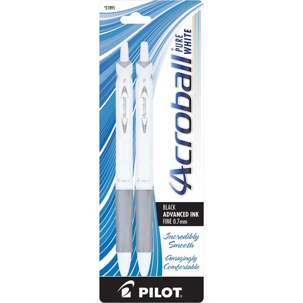 商品名パイロットアクロボール ピュアホワイト ノック式ハイブリッドゲルボールペン 2 PackPilot Acroball PureWhite Retractable Advanced Ink Ball Point Pens; Fine P...