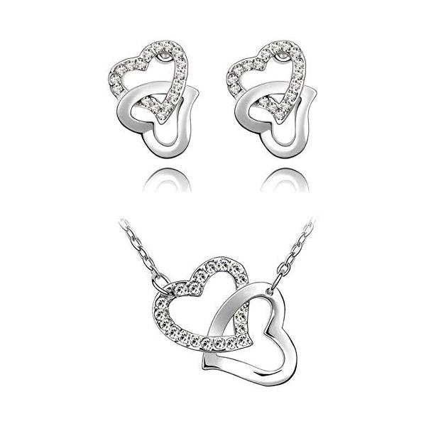 商品名ダブルハートクリスタルチャームペンダントネックレスとイヤリングファッションジュエリーセットYan n San Gifts Double Heart Crystal Charm Pendant Necklace and Earring ...