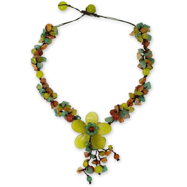 商品名Novica multi-gemstone、サーペンタインとカーネリアン調節可能y-necklace、15.5 CM、' Dazzling Flower Bloom 'NOVICA Handmade Serpentine Carnel...