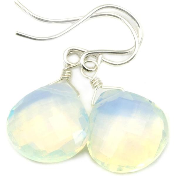 商品名スターリングシルバーOpalite模造オパールイヤリングファセットハート虹色BrioletteSterling Silver Opalite Simulated Opal Earrings Faceted Heart Iridesce...