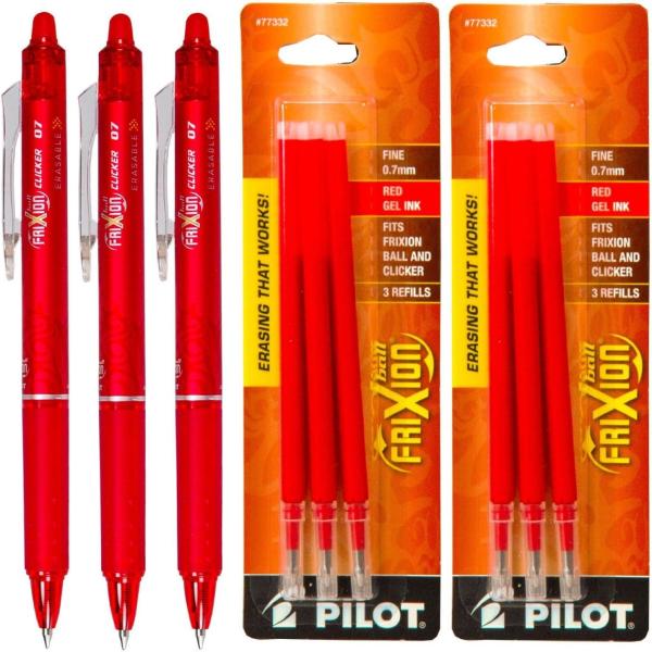 商品名パイロット フリクションクリッカーノック式ゲルインクペン 消せる 細字0.7 mm レッドインク 3本＋ボーナス替え芯2パックPilot FriXion Clicker Retractable Gel Ink Pens, Erasea...